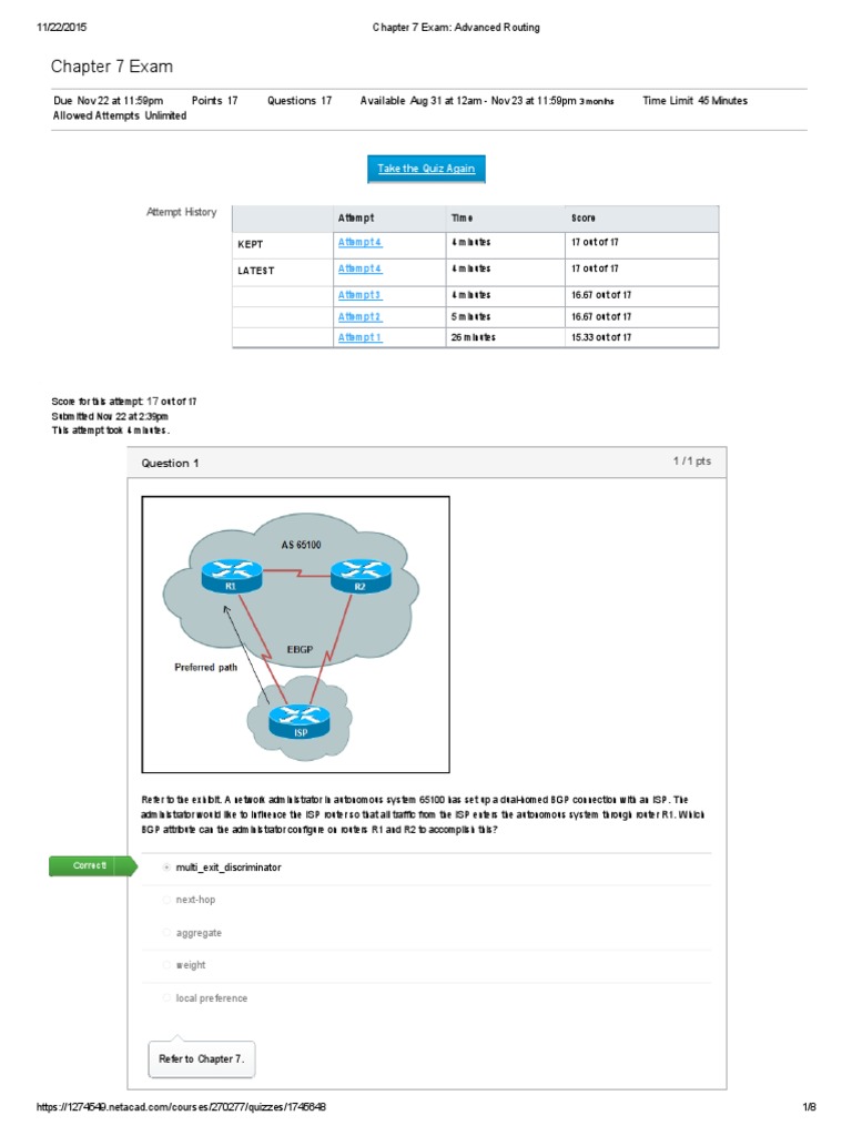CCNPv7 Chapter 7 Exam Advanced Routing PDF | PDF | Business | Teaching Methods & Materials