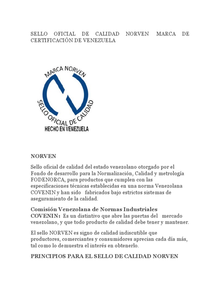 Sello de Calidad NORVEN en Venezuela | PDF | Calidad (comercial ...