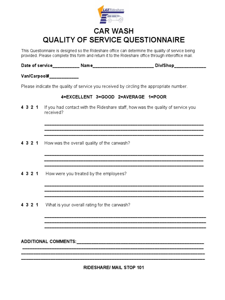 Car Wash Questionnaire | PDF