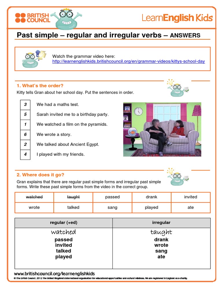 Grammar Worksheet Past Simple Regular Irregular Verbs GWG Kittys School ...