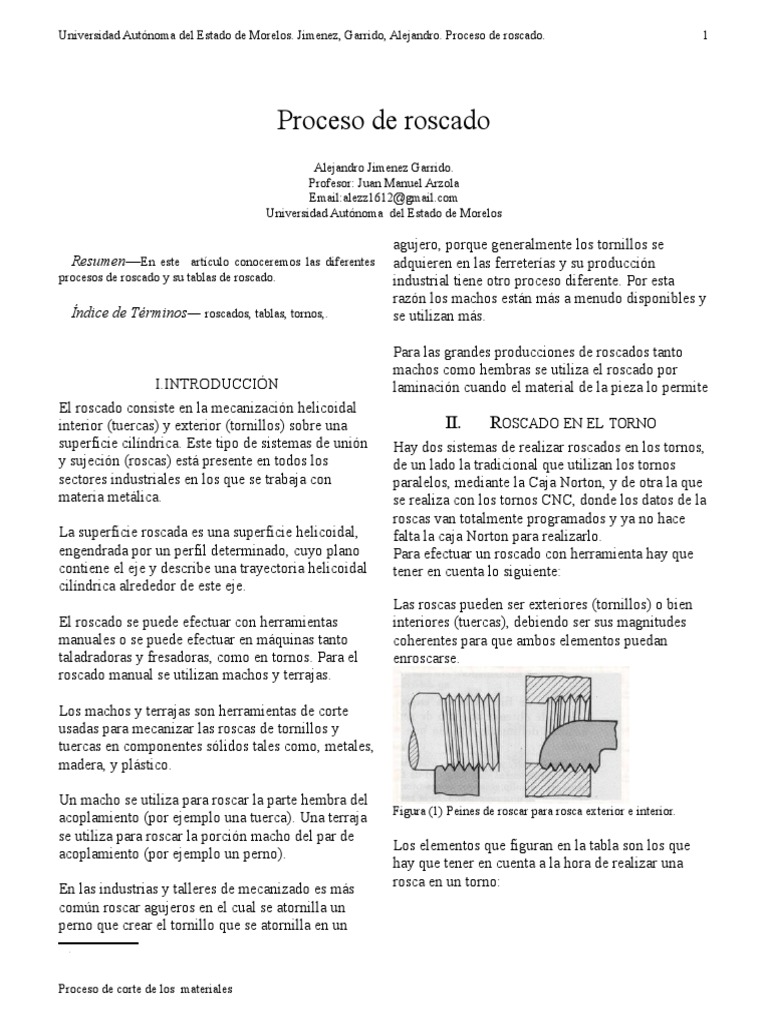 Proceso de Roscado | PDF | Herramientas | Equipo