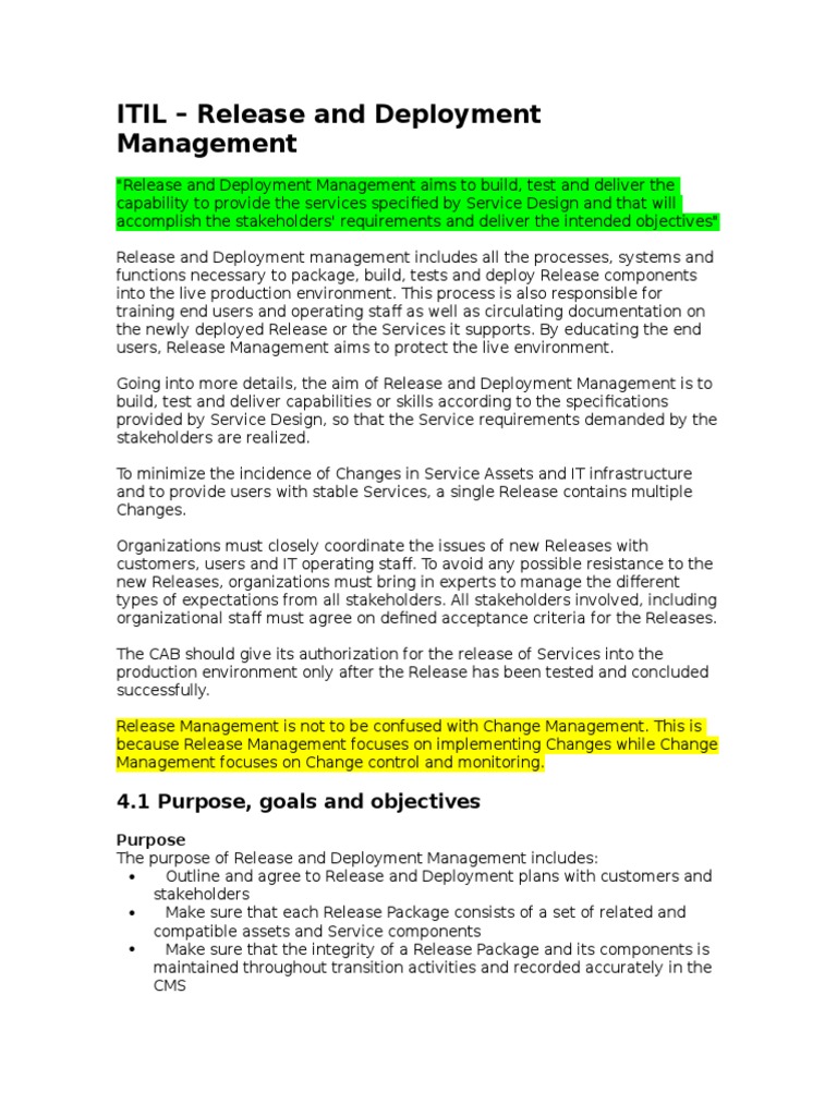 ITIL - Release and Deployment Management | Business Process ...