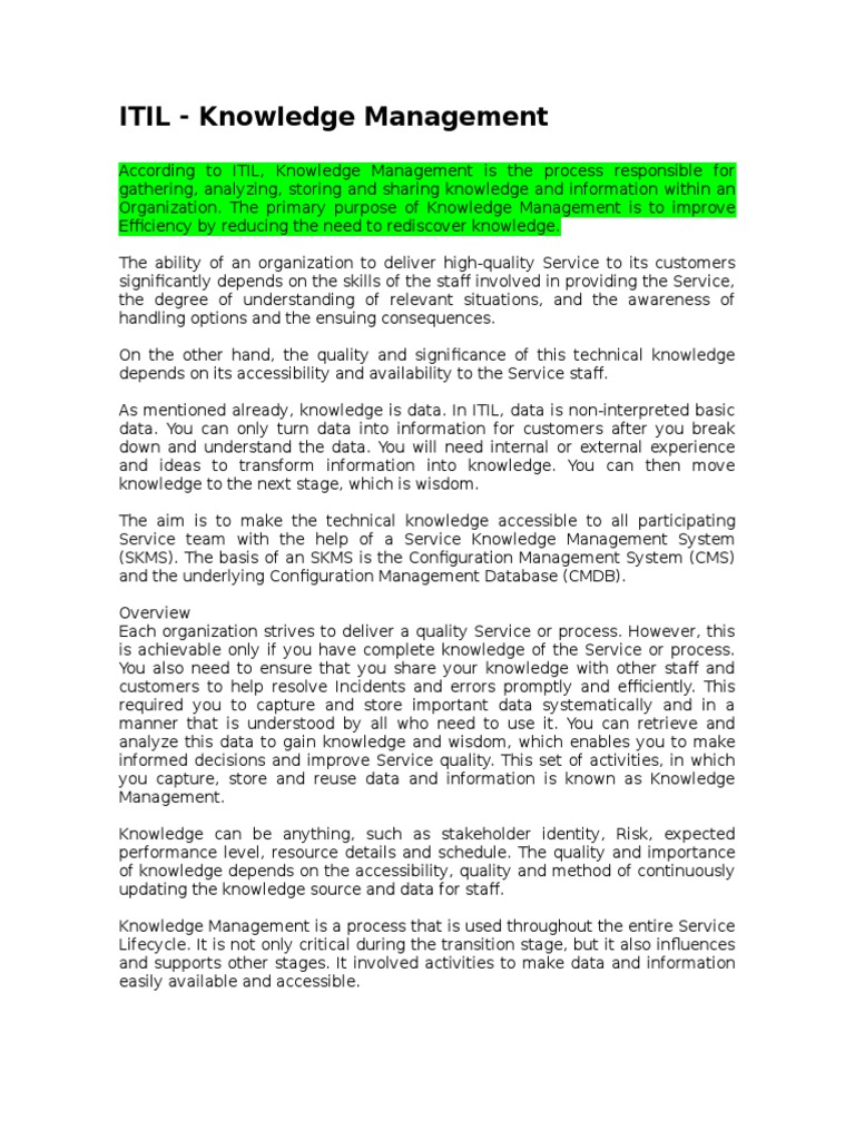 ITIL - Knowledge Management | PDF | Itil | Business Process