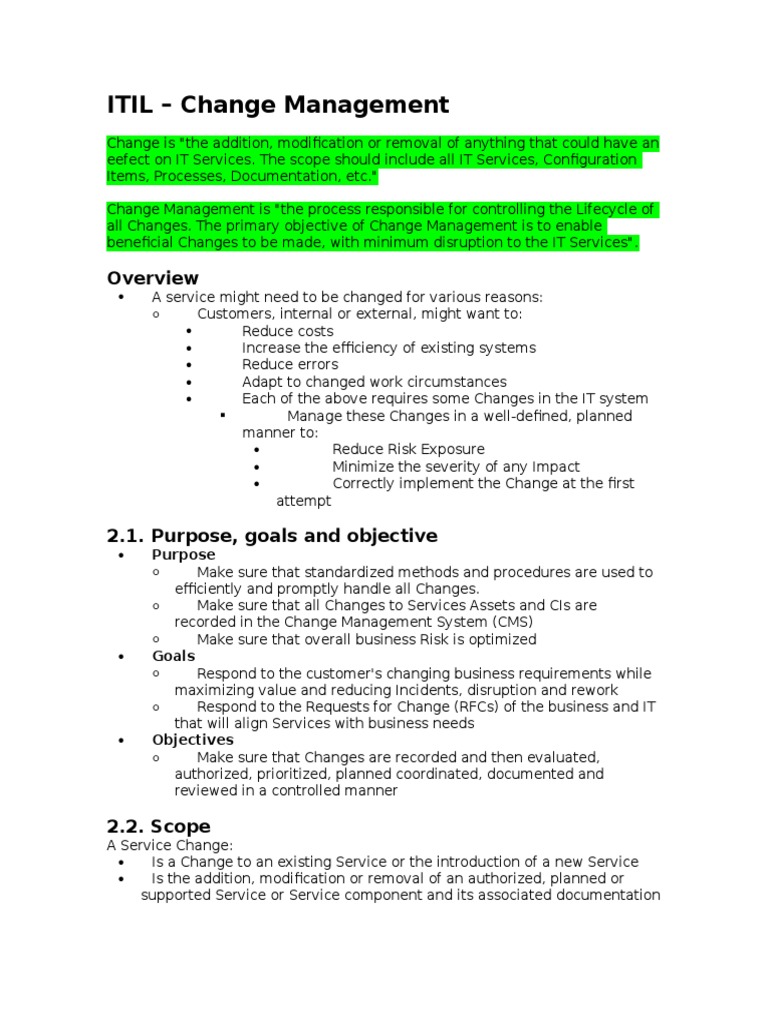 ITIL - Change Management | PDF | Performance Indicator | Change Management