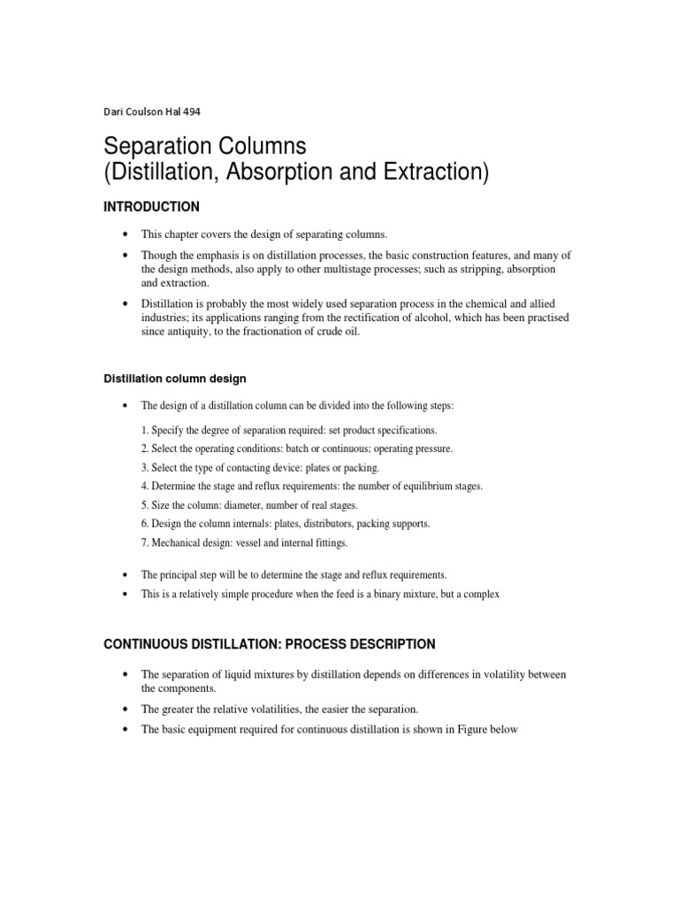 Design Separation Columns Guide | PDF | Distillation | Temperature