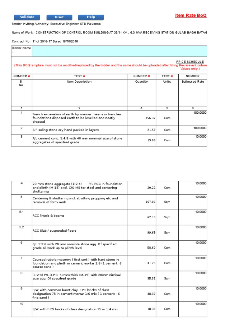 Item Rate Boq: Validate Print Help | PDF | Tile | Sink