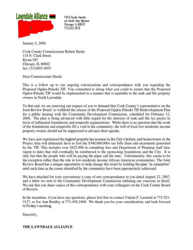 Letter To Commissioner Steele 1-3-08 | PDF | Government Finances ...