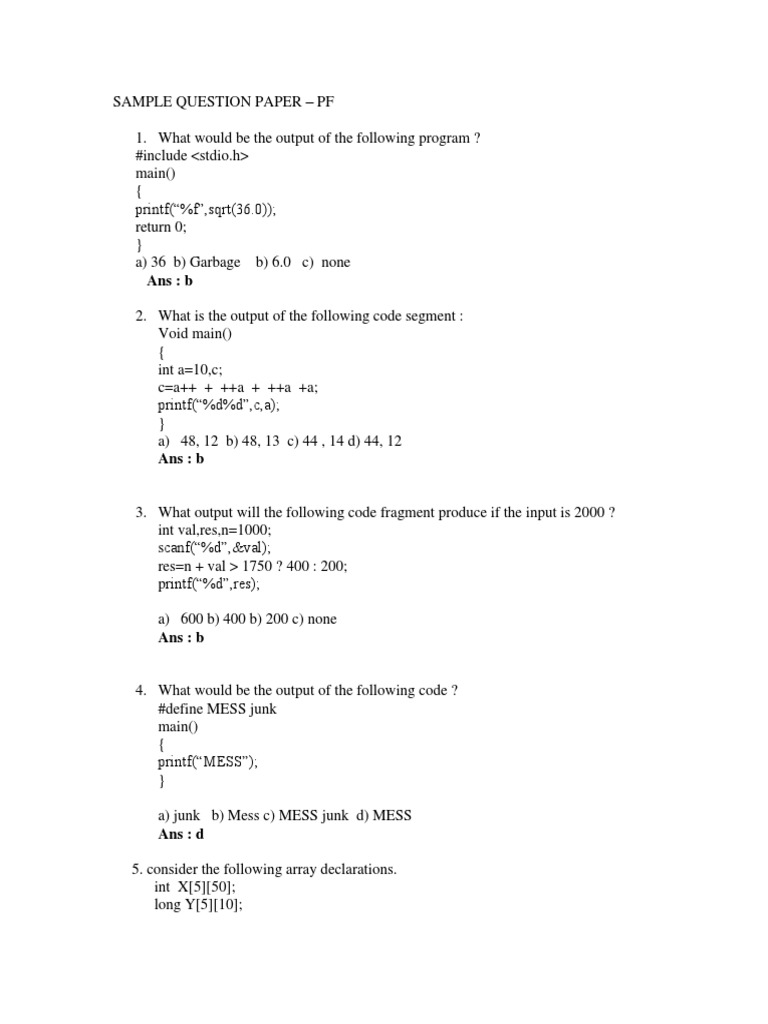 Sample Question Paper 1 - PF | PDF | C (Programming Language ...