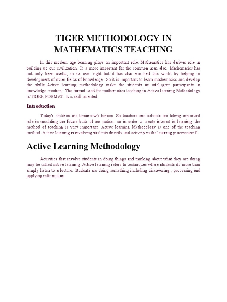 Tiger Methodology in Mathematics Teaching | PDF | Lecture | Teaching ...