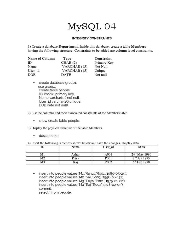 MySQL 04 With Answers | Download Free PDF | Data Model | Sql