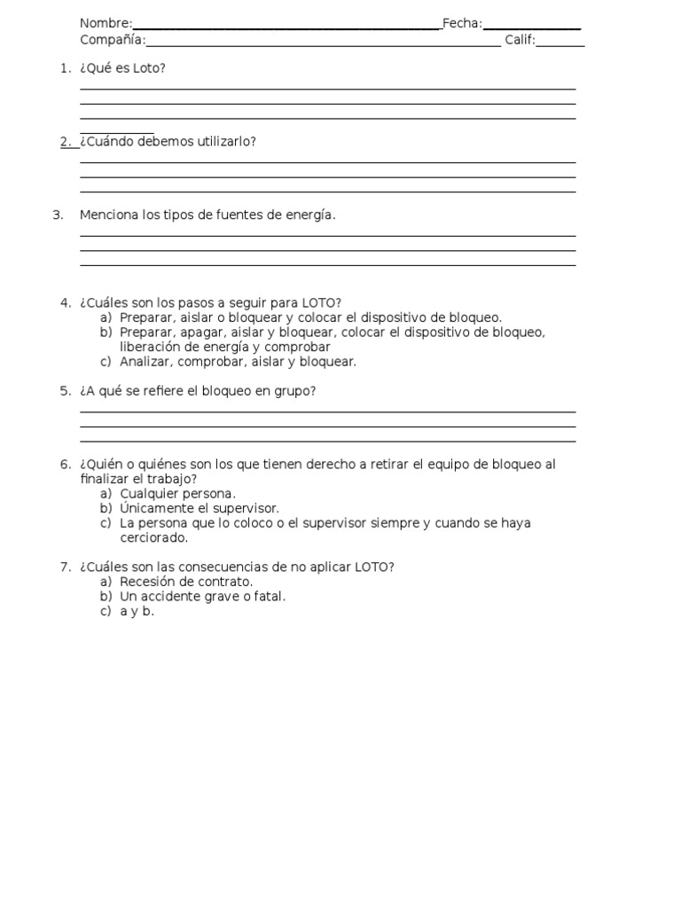 Examen LOTO | PDF
