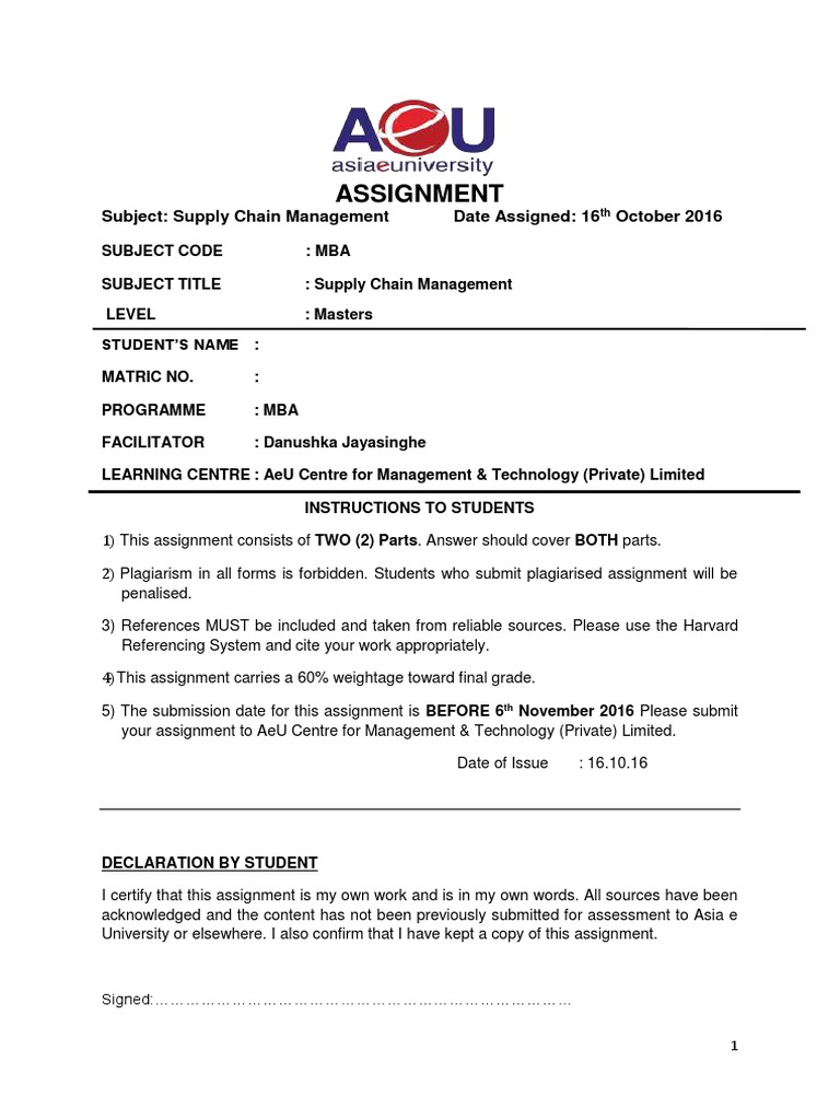 SCM Assignments-Supply Chain | PDF | Supply Chain | Strategic Management