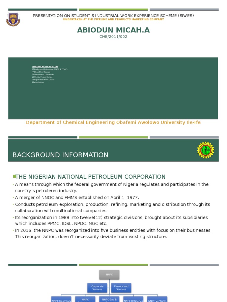 Siwes Presentation PPMC | PDF | Pipeline Transport | Petroleum