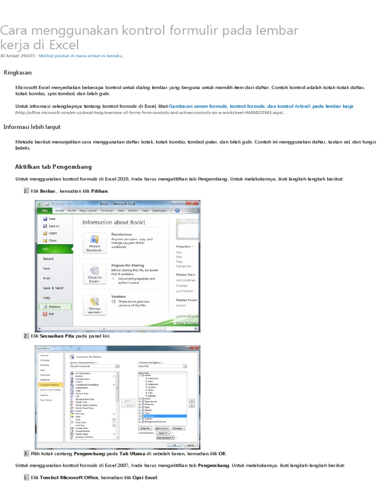 Cara Menggunakan Kontrol Formulir Pada Lembar Kerja Di Excel | PDF