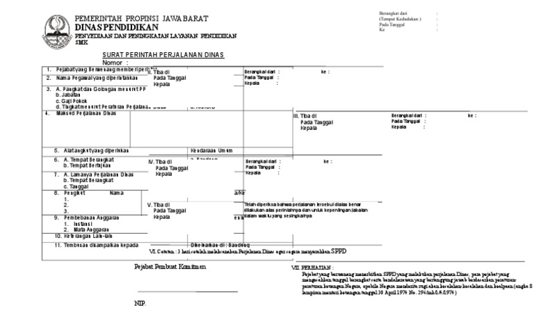 Contoh Form SPPD Disdik Prov Jabar | PDF