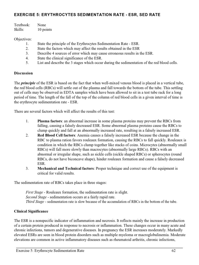 Esr | PDF | C Reactive Protein | Inflammation