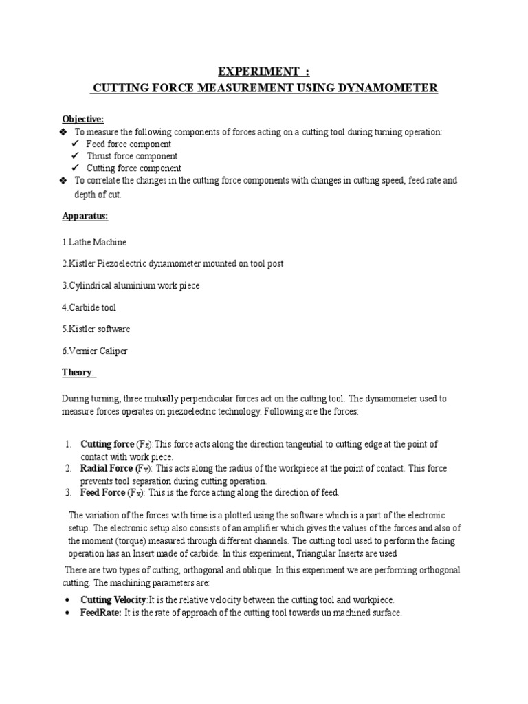 Measuring Cutting Forces Using a Dynamometer: An Experiment to ...