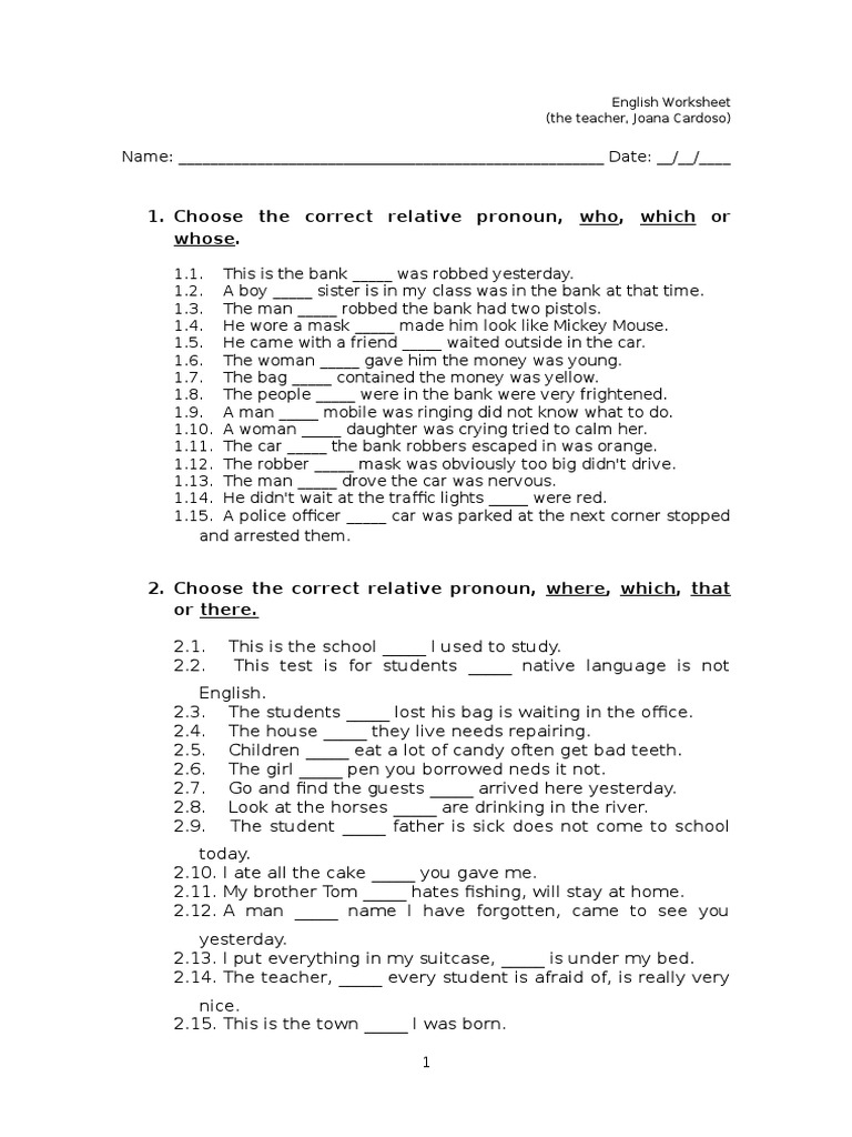 English Worksheet - Relative Pronouns | PDF | Language Arts & Discipline