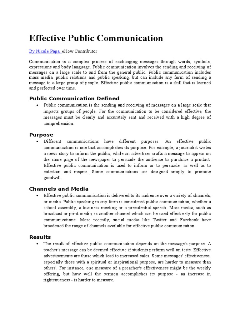Effective Public Communication | PDF | Nonverbal Communication ...