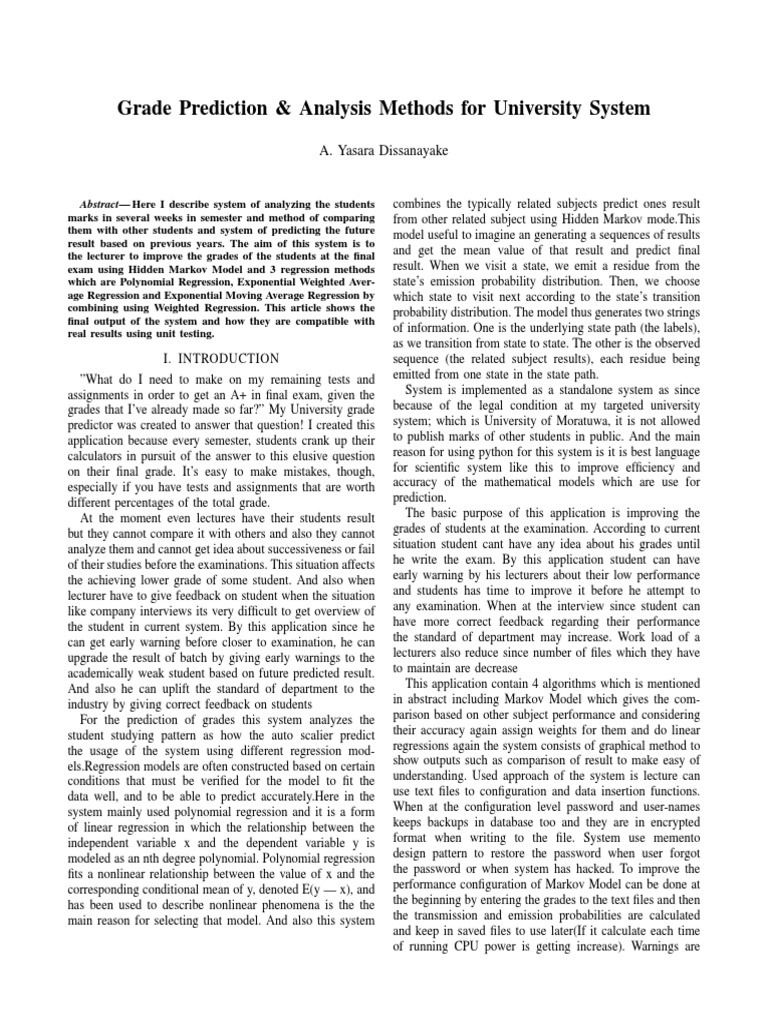 Grade Prediction System | PDF | Regression Analysis | Prediction