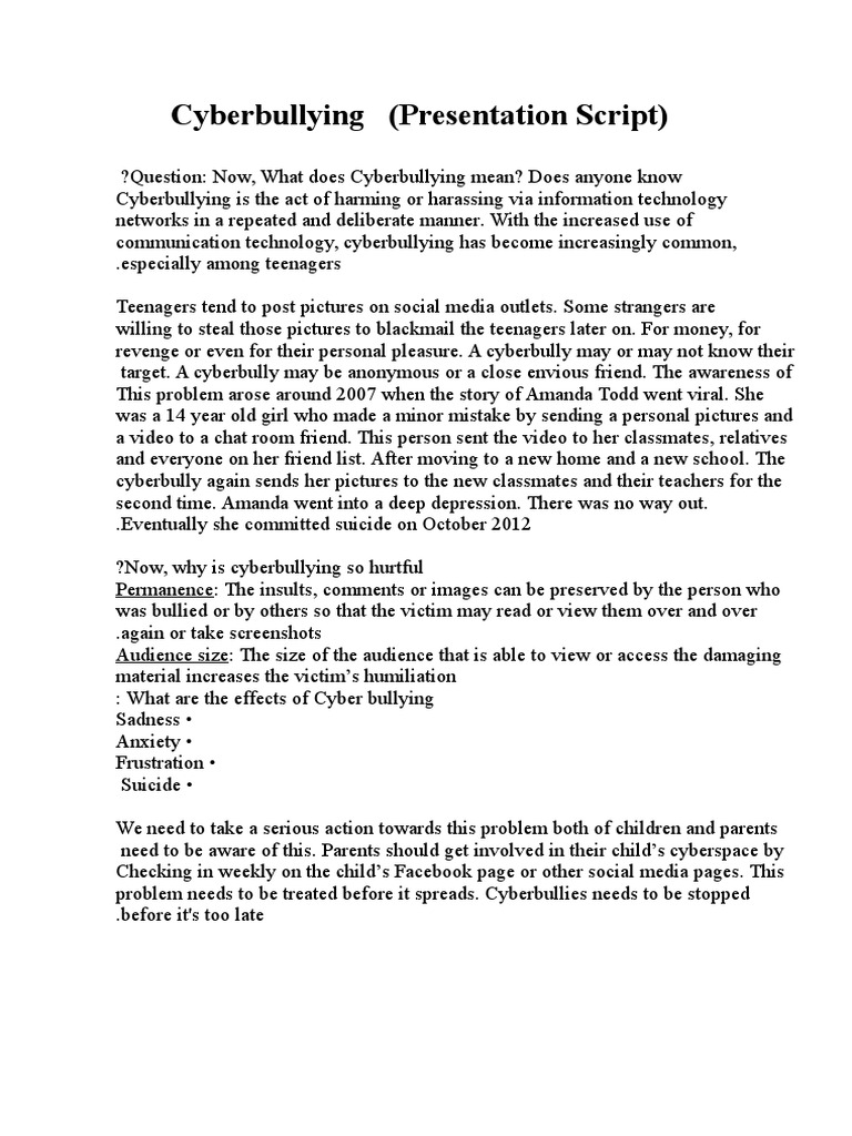 Cyber Bullying Presentation Script
