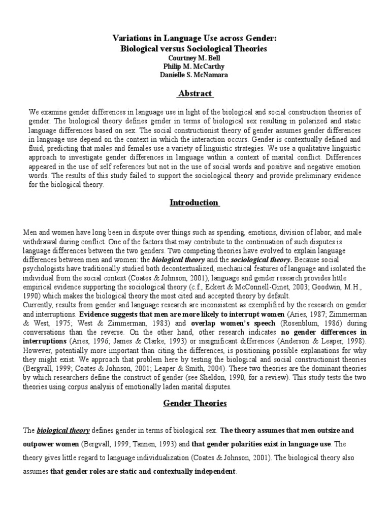 Variations in Language Use Across Gender (Theories) | PDF | Gender Role ...