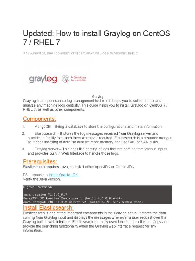 How To Install Graylog On CentOS 7 RHEL 7 | PDF | Java (Programming Language) | Password