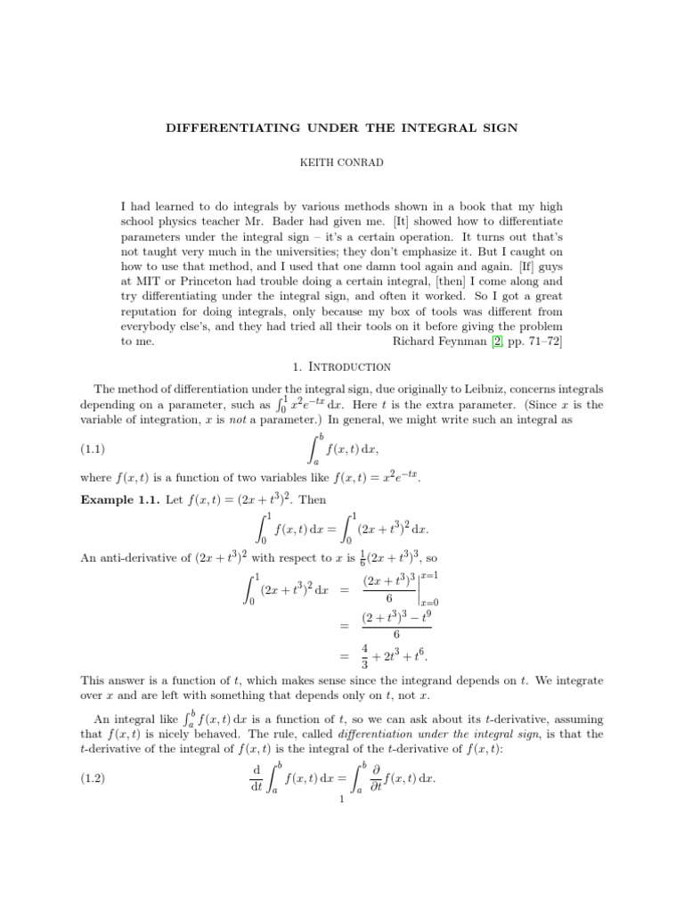Differentiation Under The Integral Sign | PDF | Integral | Sine