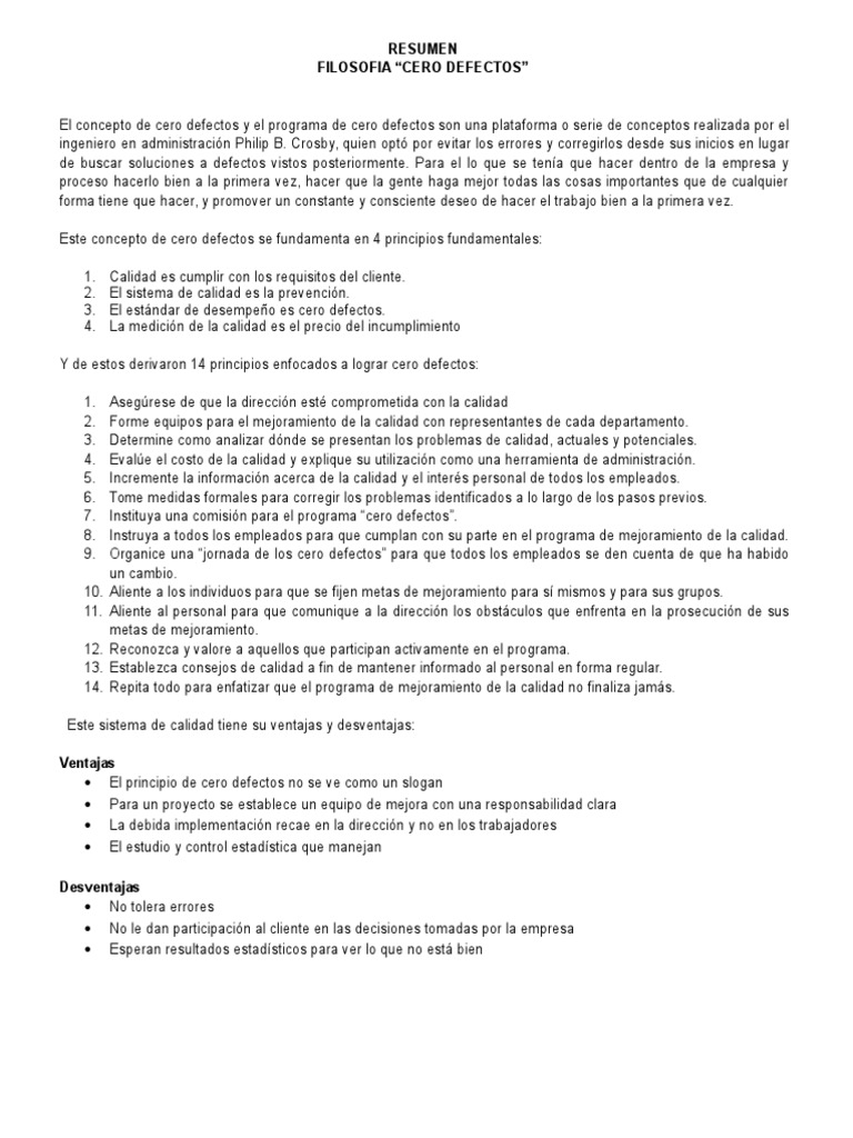 Filosofía Cero Defectos de Crosby | PDF | Calidad (comercial) | Toma de ...