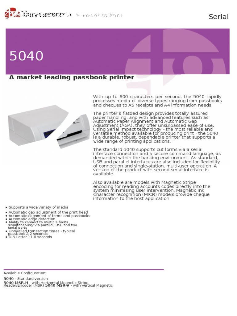 5040 Tally Passbook Printer | PDF | Printer (Computing) | Computer Hardware