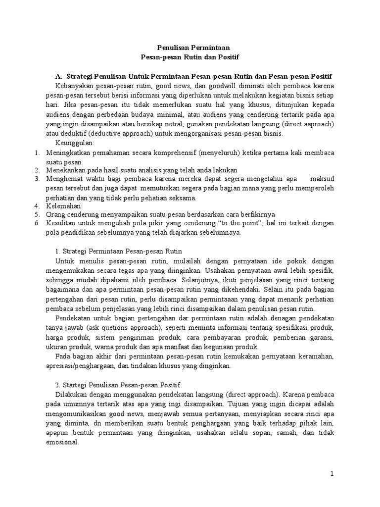 Penulisan Permintaan Pesan-Pesan Rutin Dan Positif A. Strategi ...