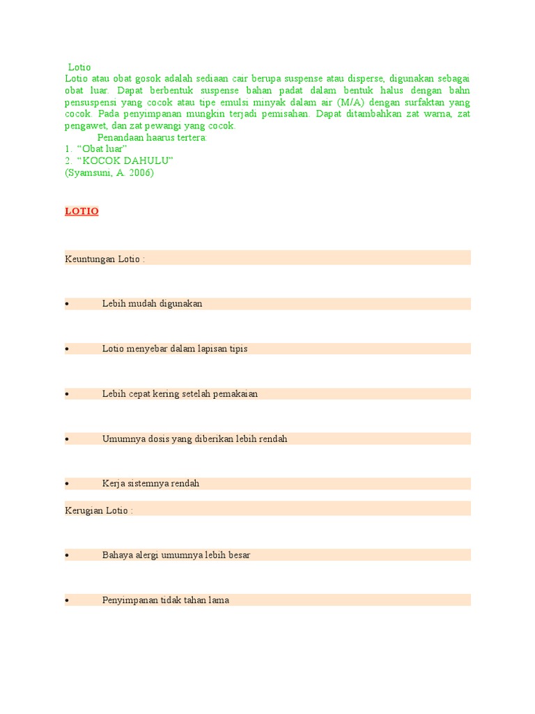 Pengertian dan Jenis Lotio Obat Luar | PDF