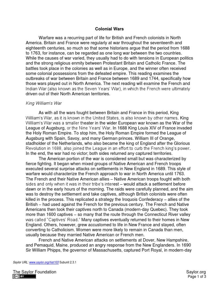 King William's War: Colonial Wars | PDF | Acadia | New France