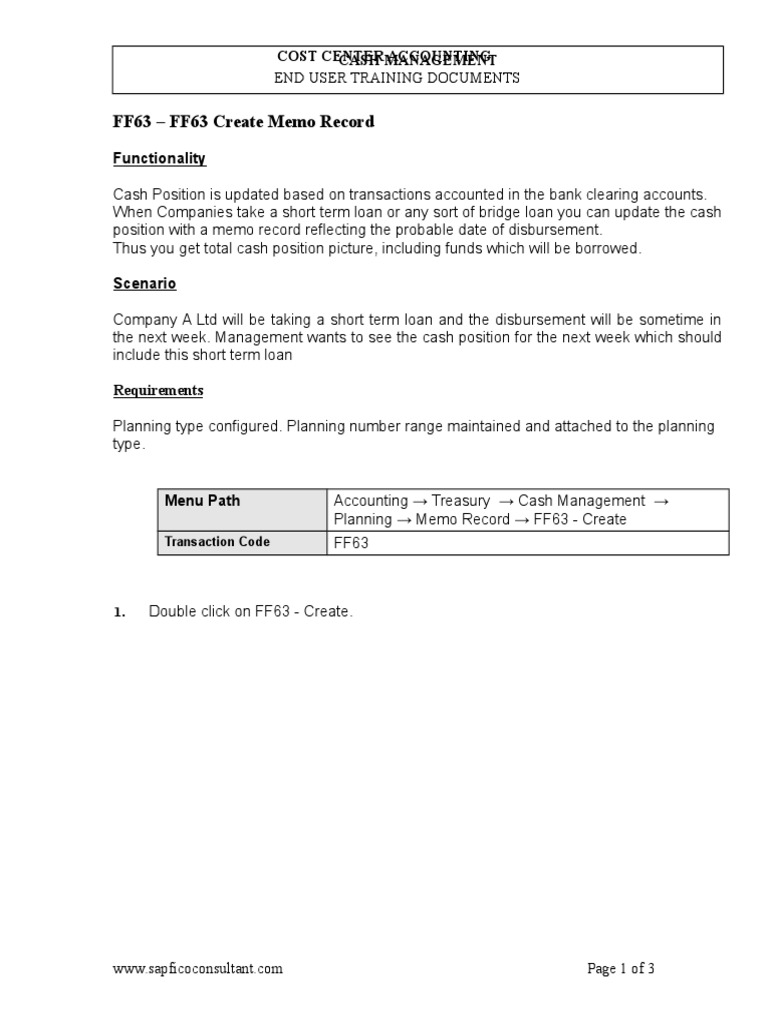 FF63 Create Memo Record | PDF | Business | Finance & Money Management