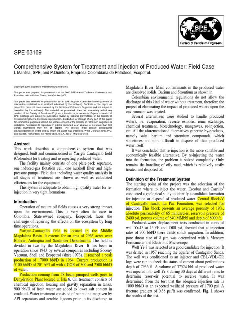 Treatment and Injection of Produced Water | PDF | Pump | Filtration