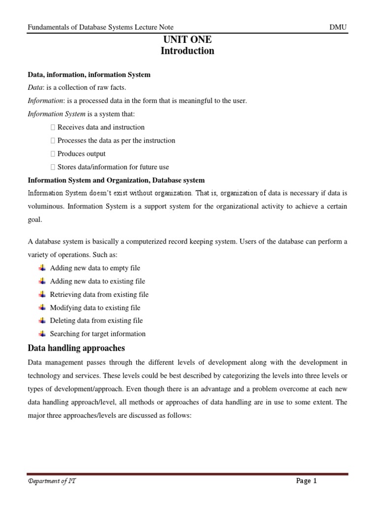 Fundamentals of Database System Note Unit 1-4 PDF | PDF | Conceptual Model | Databases