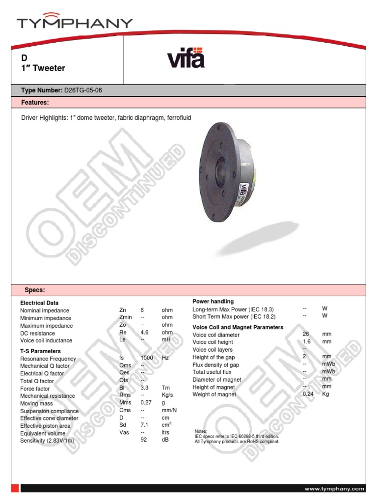 Discontinued Vifa Products D26TG 05 06 | PDF | Technology & Engineering