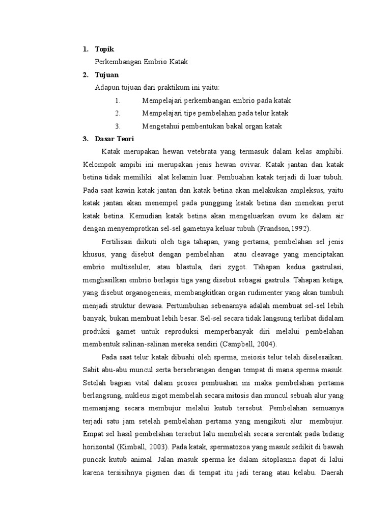 PERKEMBANGAN EMBRIO KATAK | PDF