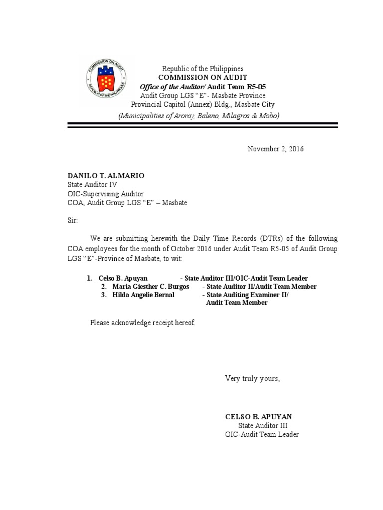 DTR Transmittal | PDF | Audit | Accounting