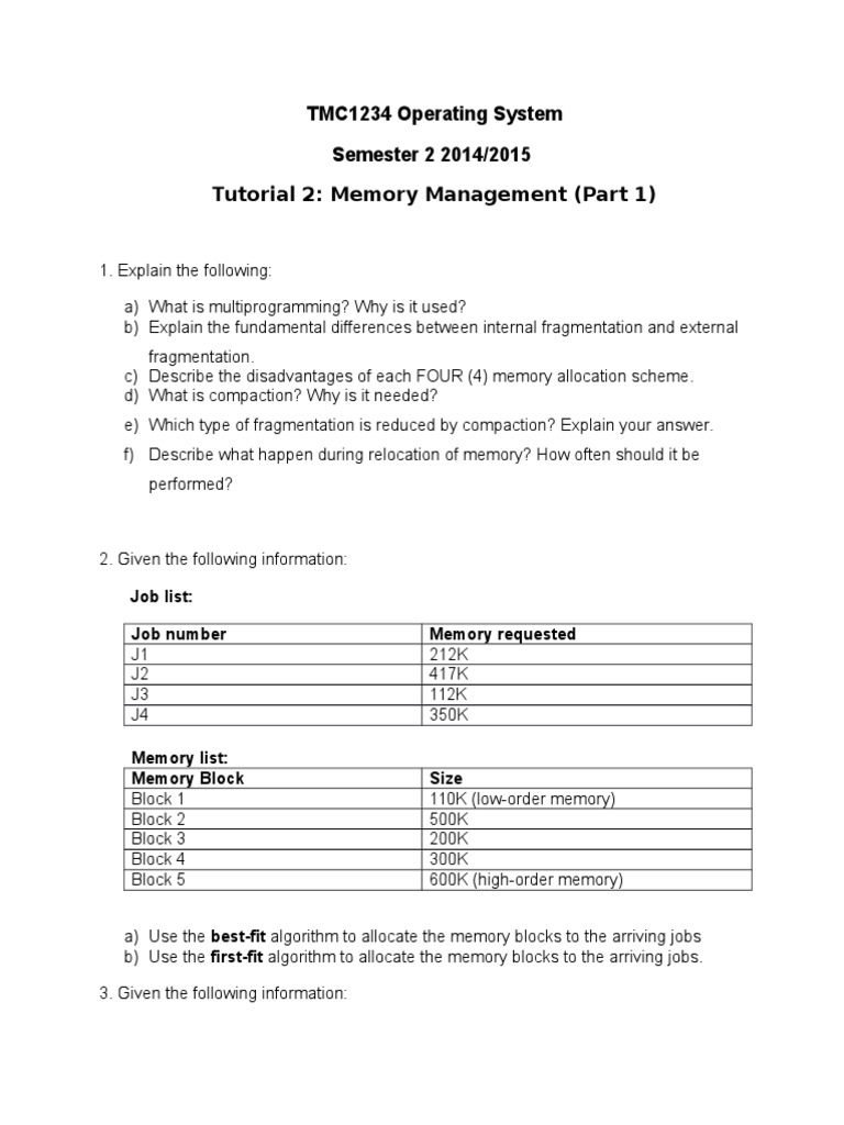 TMC1234 OS Memory Management Tutorial | PDF