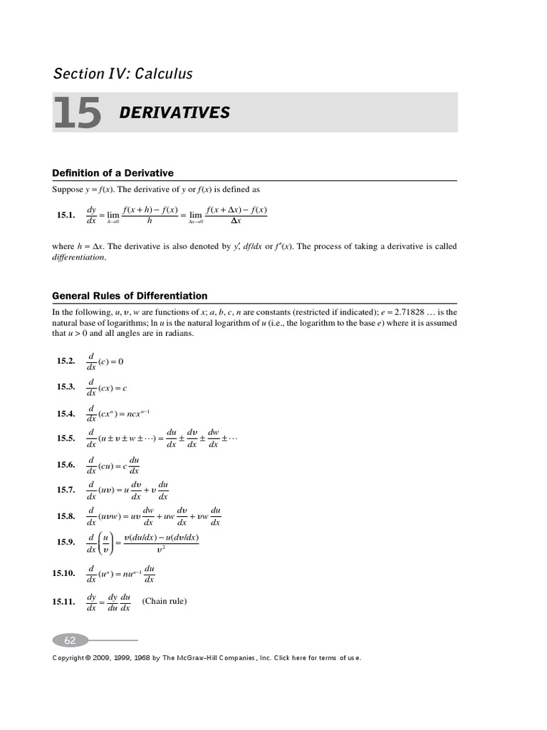 Tables Derivative Integral | PDF | Derivative | Lie Groups