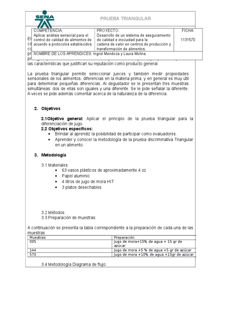 Prueba Triangular en Análisis Sensorial | PDF | Calidad (comercial) | Alimentos