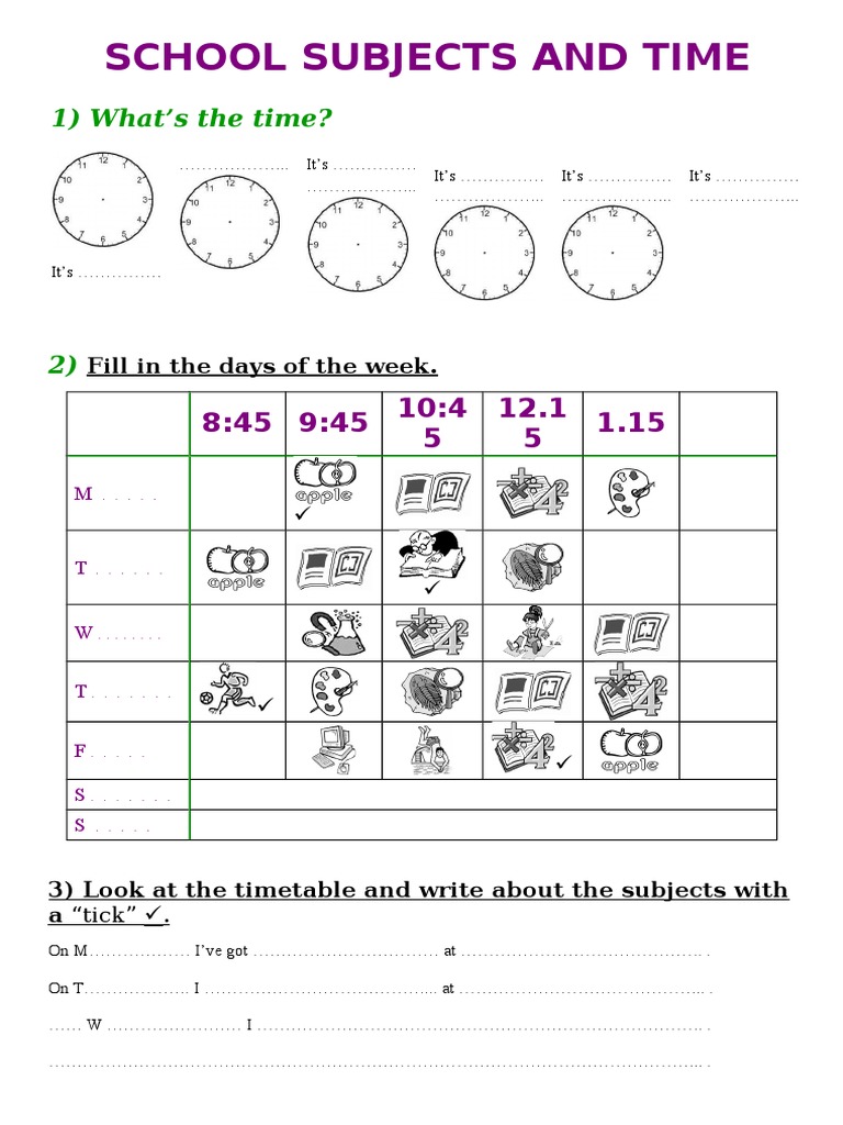 School Subjects and Time | PDF