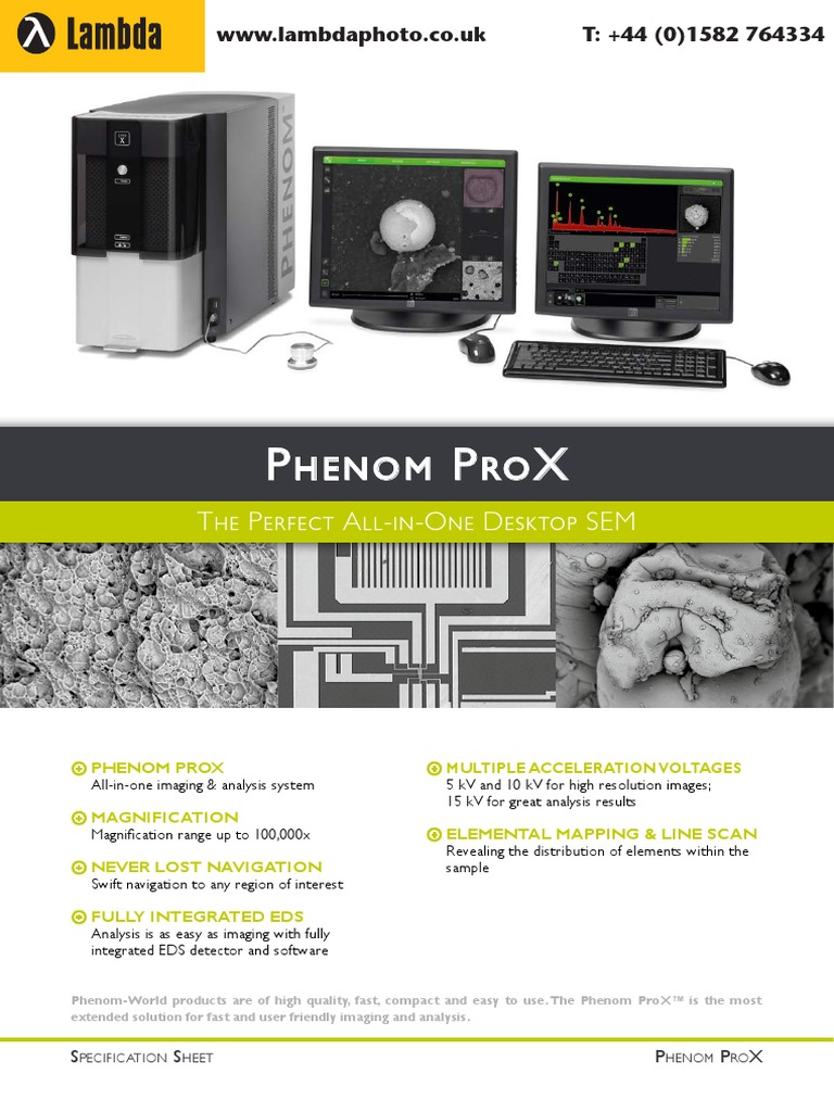 Phenom Prox Specifications Lambda PDF | PDF | Scanning Electron Microscope | Optics