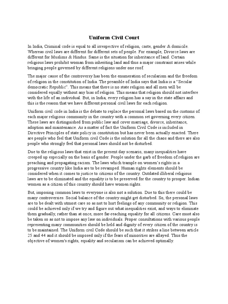 Uniform Civil Code | PDF | Egalitarianism | Justice