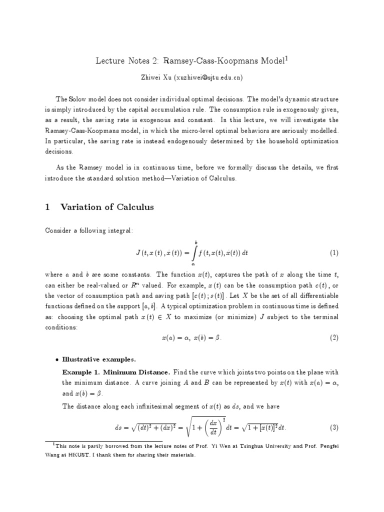 Lecture Notes 2: Ramsey-Cass-Koopmans Model | PDF | Eigenvalues And ...