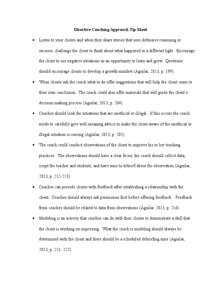 Directive Coaching Approach Tip Sheet | PDF | Lesson Plan | Educational ...