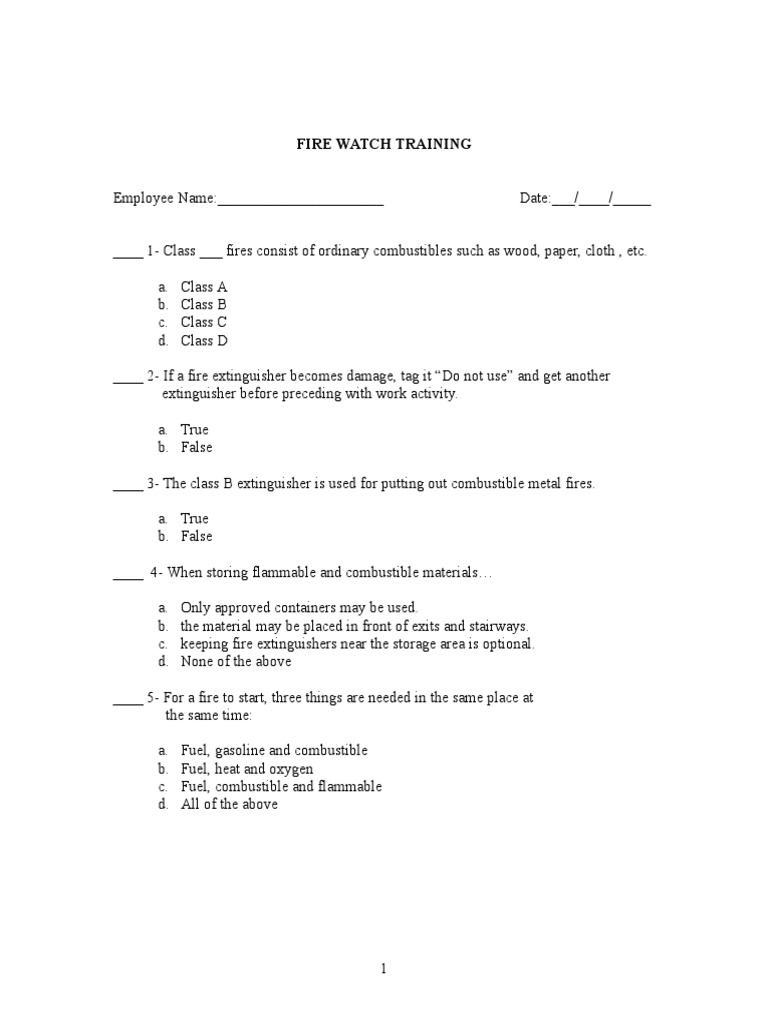 Fire Watch Written Test