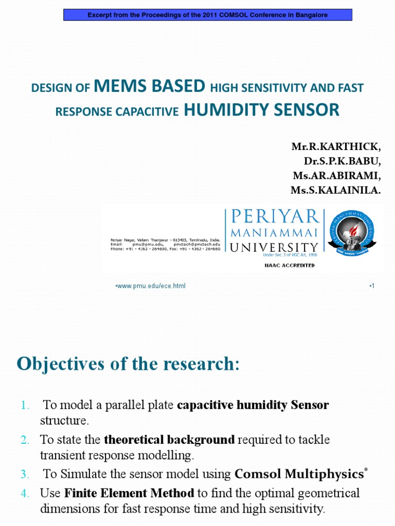 Mems Based Humidity Sensor: Design of High Sensitivity and Fast ...