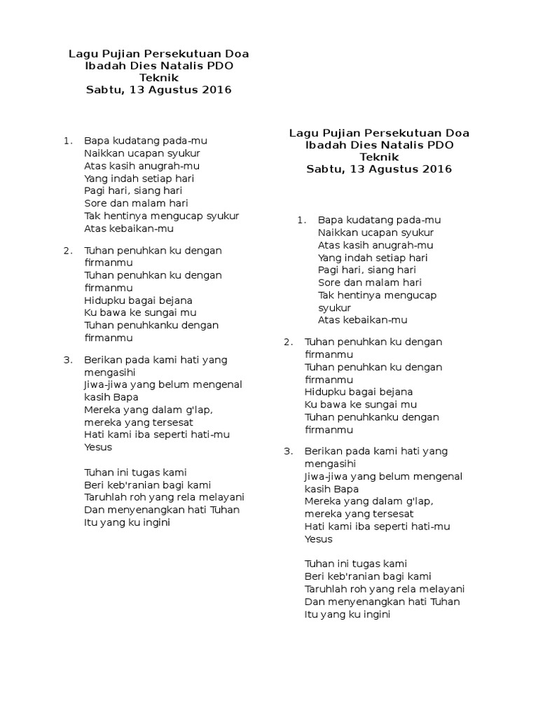 Lagu Pujian Persekutuan Doa | PDF | Seni & Disiplin Bahasa | Agama ...